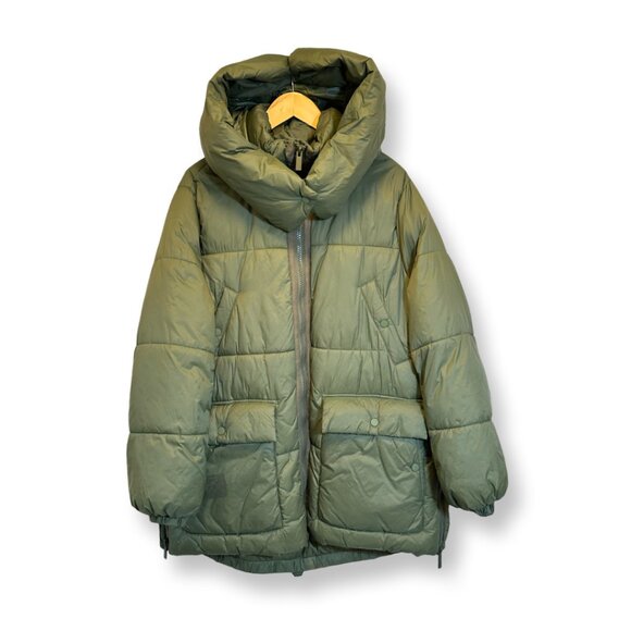 Zara | Jackets & Coats | Zara Trf Puffy Winter Coat Sz Sm Green Hooded ...